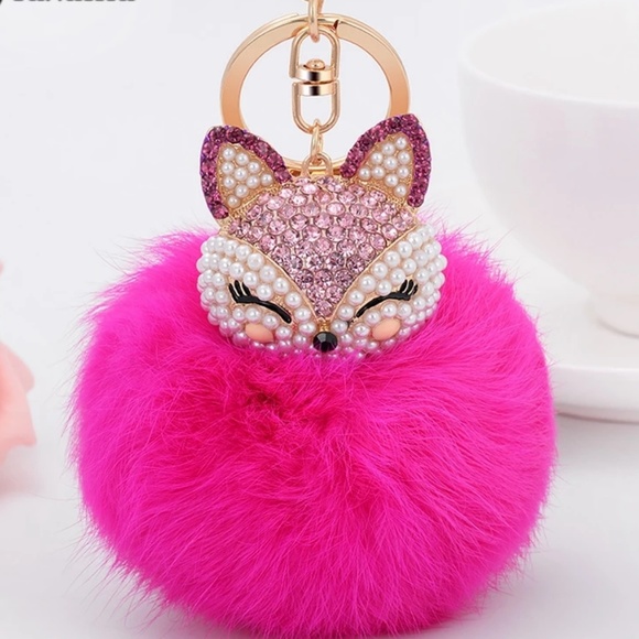 Accessories | Hot Pink Fox Pom Pom Key Chain | Poshmark